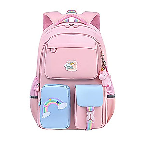 Girls Backpack Cute Elementary Bookbags Middle School bags Casual Daypack Backpacks Durable Lightweight Travel Bags (Pink,Small)