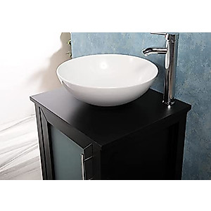 QIERAO 20" Bathroom Vanity with Sink Combo Stand Cabinet and White Ceramic Vessel Sink and Stainless Steel Faucet, Black