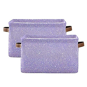Blueangle Shiny Glitter Lavender Rectangle Storage Bin, 15 x 11 x 9.5 in, Collapsible Organizer Storage Basket for Home Décor