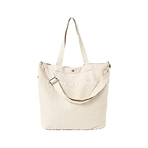 Jeelow Canvas Tote Crossbody Shoulder Bag Handbag Purse With Shoulder Strap For Men & Women (Beige)
