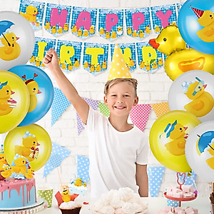 Leitee 57 Pcs Duck Birthday Decorations Latex Duck Balloon Duck Shape Foil Balloon Happy Birthday Garland Banner Duck Cake Topper Cupcake Topper Duck Decor Rubber Duck Themed Party Supplies (Novel)