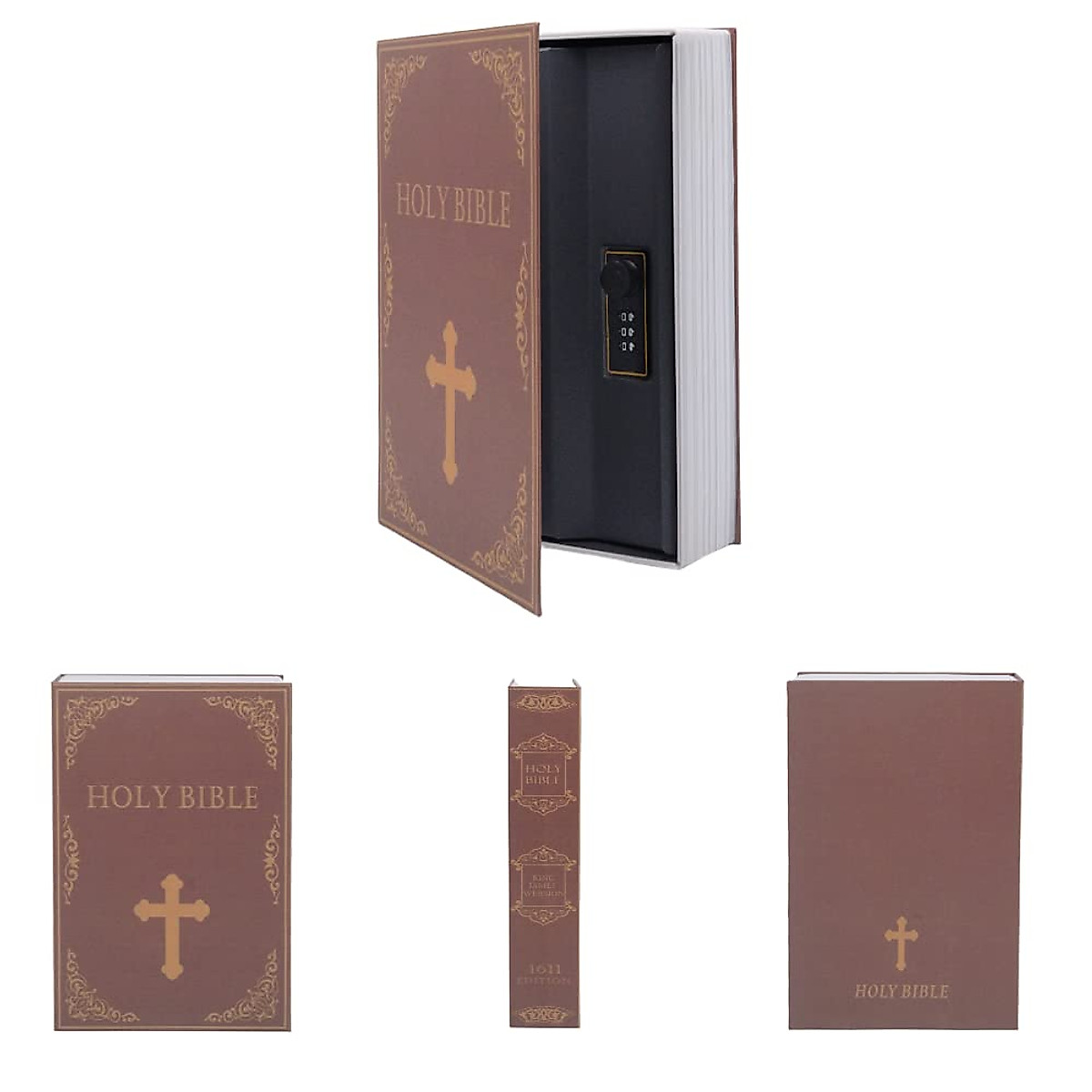 Diversion Book Safe Storage Box (9.5"×6"×2.2"), Dictionary Secret Safe Can with Security Combination Lock, Diversion Book Hidden Safe (Bible,Combination)