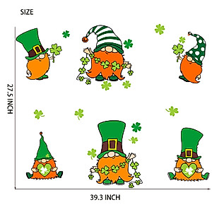St. Patrick's Day Wall Decals Irish Shamrock Leprechaun Gnome Wall Stickers Removable Art Mural for Kids Room Nursery Bedroom Window Irish Party Supplies Home School Decor