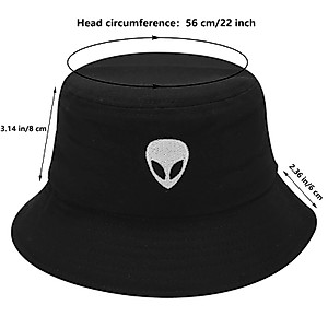 Alien Embroidered Bucket Hat Packable Fisherman Cap Unisex Outdoor Hat Trendy Sun Hats, Black