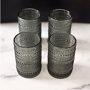 Greenline Goods Hobnail Drinking Glasses - Gray 12 oz Thick Modern Kitchen Glassware Set - Unique Vintage Bubble Cocktails Or Modern Bar - Set of 4 - Old Fashioned Beverage Glasses For Tabletop