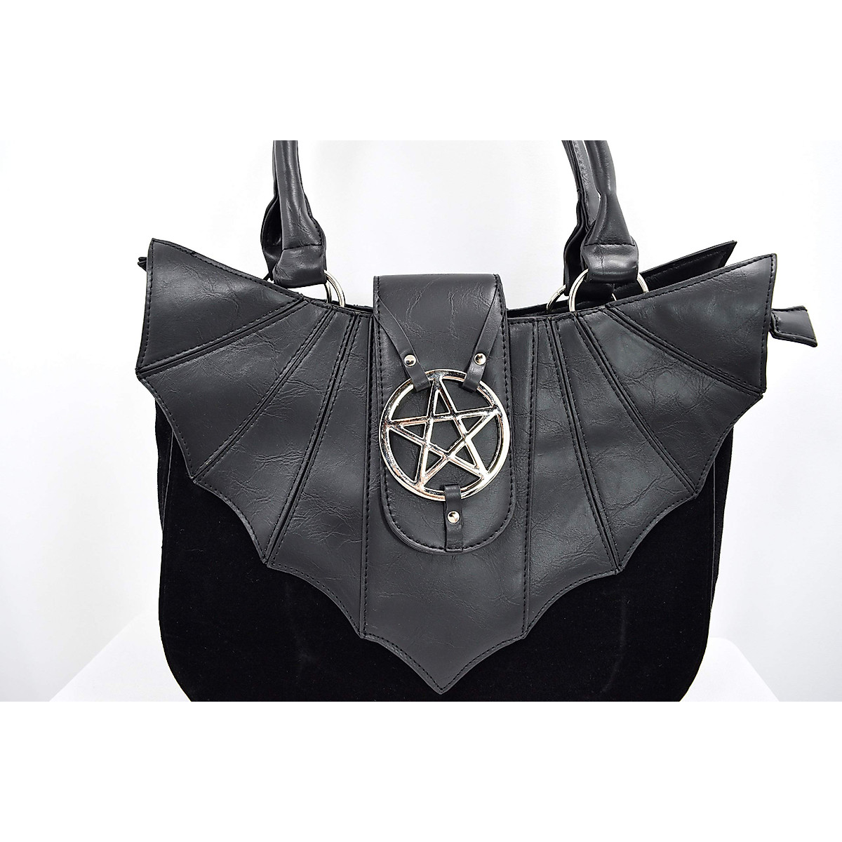 Restyle Night Creature Bat wings & Pentagram Black Velvet Gothic Handbag