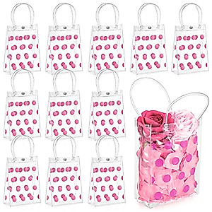 Silkfly 24 Pcs Clear Gift Bag with Handles Wedding Reusable Plastic Small Gift Bag with Polka Dot PVC Gift Wrap Bag for Party Favor Christmas Wedding Birthday(5.9 x 7.9 x 2.8 Inch,Pink)