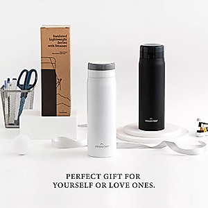 GrandTies Lightweight Travel Water Bottle with Strainer- 20oz Vacuum Insulated Water Bottles for Men & Women, Double Walled Metal Canteen, Keep Your Favorite Beverages Hot or Cold (White)