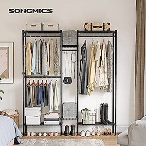 SONGMICS Clothes Rack with Shelves, Garment Rack for Hanging Clothes, Heavy Duty Closet Rack, Steel Portable Closet with Fabric Storage Boxes, Adjustable Shelves, for Bedroom, Black ULGR401B01