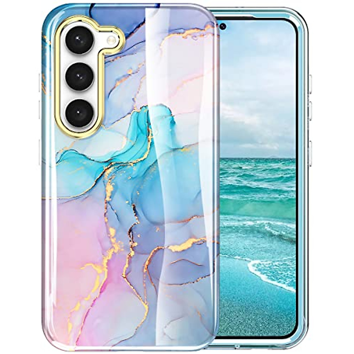 Turquiase for Samsung Galaxy S23 Plus Case with 2pcs Tempered Screen Protector&1pcs Len Camera Protector, Lightweight and Stylish Full Body Shockproof Protective Rugged TPU Case for Galaxt S23 Plus