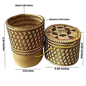 Heavens Tvcz Bamboo Sticky Rice Serving Basket Handmade 100% Kratip Container Thai Laos Traditional Weave Wickerwork Based Travel Picnic Based Dye Food Safe Family Size 5.00 Inch Diameter