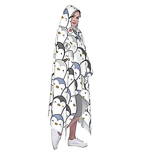 Penguin Hooded Blanket Flannel Wearable Throw Blanket,Blanket Hoodie Warm Wearable Blanket Soft Fleece Throw Blankets Comfy Hoodie Blankets for Kids Adults