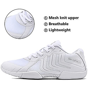 TUOTOM Girls White Cheer Shoes Youth Competition Cheerleading Dance Sneakers Women Breathable Athletic Training Tennis, White, 3 Big Kid