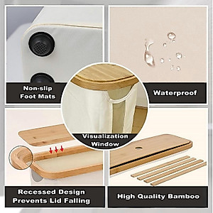 Toilet Paper Storage Basket, Toilet Paper Organizer with Bamboo Lid for Bathroom, Free Standing Toilet Paper Holder Tissue Bin with Visualisation Window (Beige)