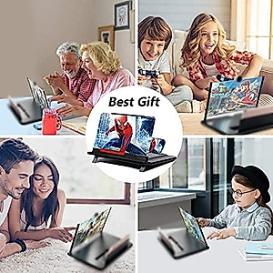 12 inch Screen Magnifier, 3D Smart Mobile Phone Screen Amplifier with Foldable Holder Stand for Any Smart Phone to Watch Your Movies and Videos, Black, F3
