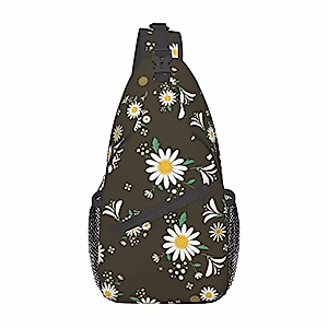 MANQINF Daisy Flower Sling Bag Crossbody Sling Backpack for Women Men Travel Hiking Daypack Chest Shoulder Bag