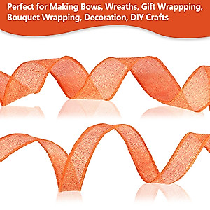 2 Rolls Thanksgiving Burlap Wired Ribbons, 10 Yards 1 Inch 2 Inch Fall Wired Ribbon Rolls for Gift Wrapping Bows Wreaths DIY Crafts Christmas Outdoor Holiday Wedding Decoration (Orange)