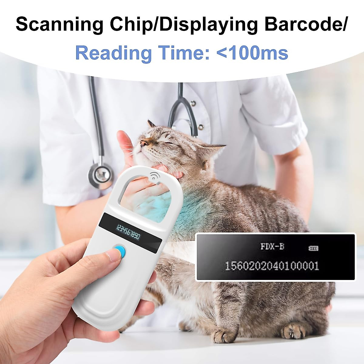AHANIN Pet Microchip Scanner Rechargeable Universal Microchip Tag Reader 256 Data Storage USB Cable Uploading Data Animal Information Manager for ISO 11784/11785,FDX-B and ID64 RFID EMID (USB 180)