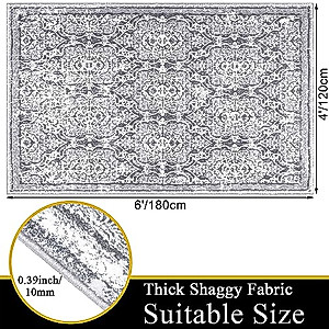 Vaukki Living Room Rug, Vintage Shaggy Soft Laundry Rug, Non Slip Kitchen Area Mat, Washable Farmhouse Bedroom Area Carpet for Bathroom, Kitchen and Kidsroom(4'x6', Grey)