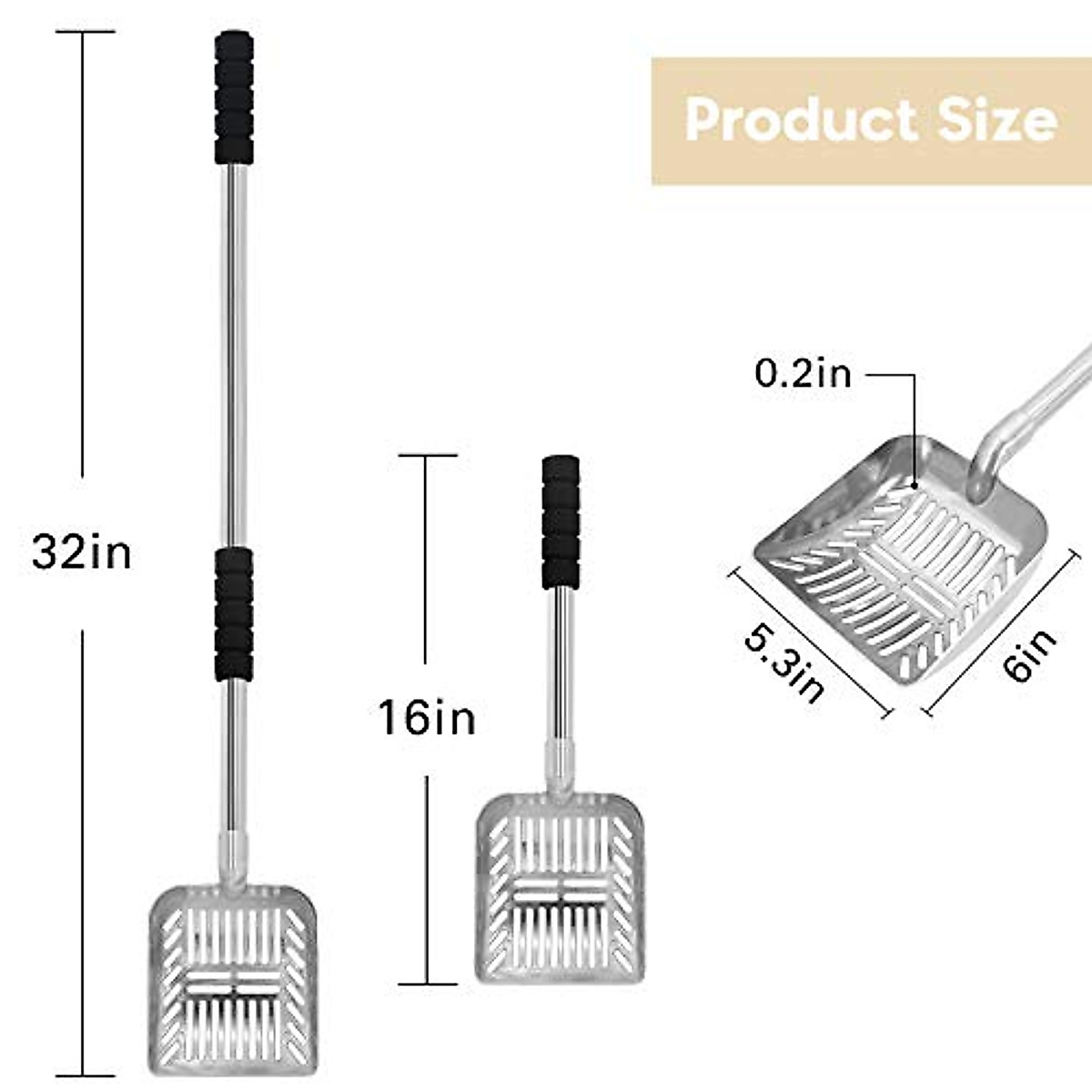 Abealv Cat Litter Scoop Metal Cat Litter Scooper Long Handle Cat Scoop Detachable Stainless Steel Non-Stick Cat Litter Sifter Pet Scoop with Deep Shovel Kitty Cat Scooper for Sifting Cats Litter