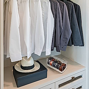 Juexica 2 Pieces Belt Organizer Clear Acrylic Storage Holder 5 Compartments Display Case Bow Tie Container for Men Closet Watch Jewelry Cosmetics Makeup