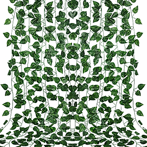 RECUTMS 86 FT Artificial Ivy Fake Greenery Leaf Garland Plants Vine Foliage Flowers Hanging for Wedding Party Garden Home Kitchen Office Wall Decoration(12 Pack-03)