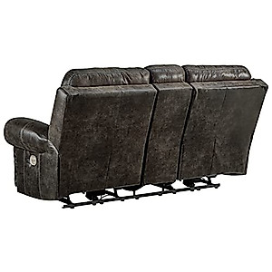 Signature Design by Ashley Grearview Power Reclining Loveseat with Console & Adjustable Headrest, Dark Gray