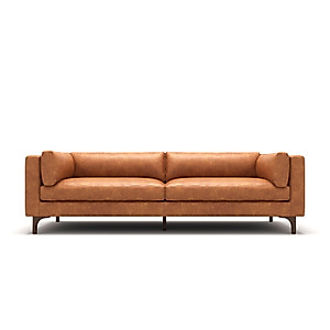 Valencia Mary Leather Couch 93" | Top Grain Nappa 11000 Leather Wide Seat, Solid Wood Frame, Plush Cushioning, Top-Stitched French Seams, Saddle Tan