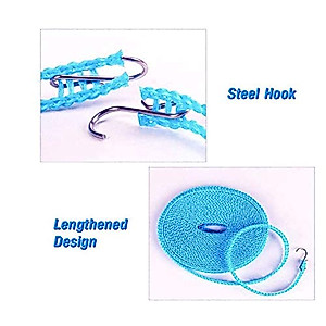 Long Compact Lightweight Camping Hiking Travel Portable Adjustable Rustproof Non-Slip Laundry Hanger Clothesline 16.5' Feet w/ Bonus Plastic Clothes Clips and Mesh Zipper Pouch