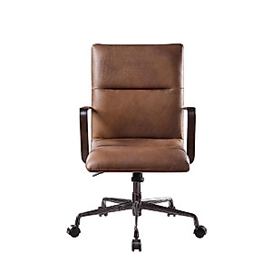 Acme Indra Leather Upholstered Swivel Office Chair in Vintage Chocolate
