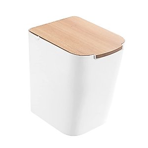 CIYODO 1Pc Modern Plastic Trash Can with Lid Press Type Garbage Bin for Kitchen Bathroom Office Slim Design Waste Storage Container