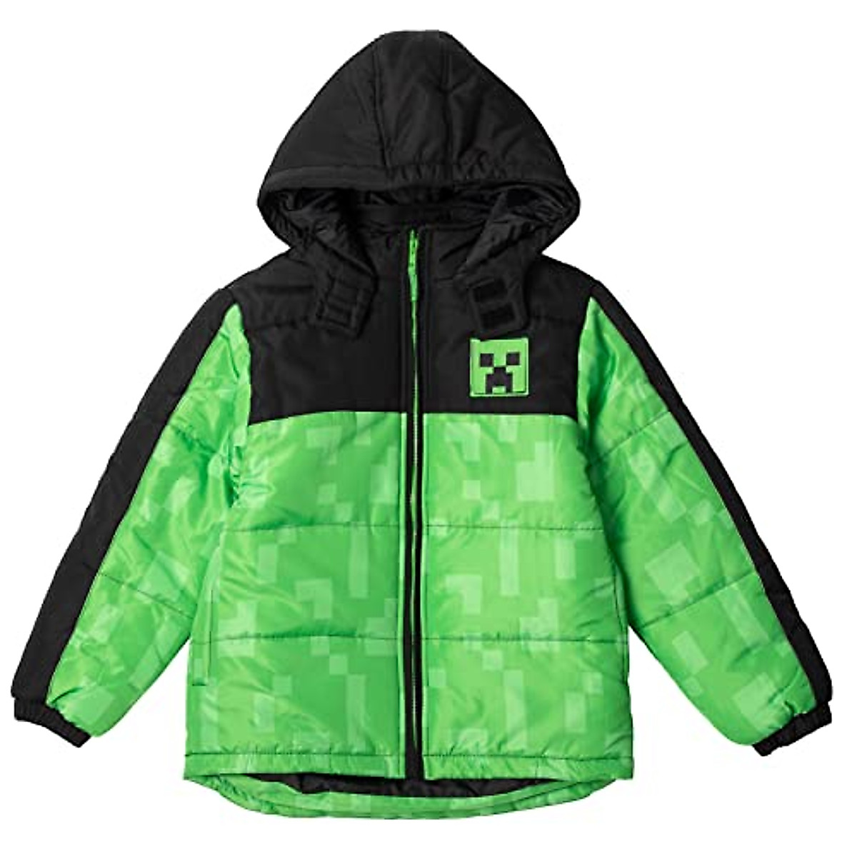 Minecraft Creeper Little Boys Zip Up Puffer Jacket and Snow Bib Ski Pants Green 7-8