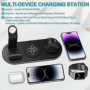 Wireless Charger Station, 4 in 1 Wireless Charging Dock Compatible with iPhone 14/13/12/Pro/Pro Max/14 Plus/AirPods 3/2/Pro/Pro2, Magnetic Phone Charger for Apple Watch 8/7/SE/6/5/4/3, (Black)
