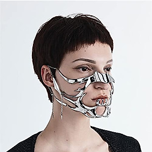 Eddie Munson Punk Mechanical Mask for Women-Irregular Liquid Design Metal Face Accessories-Halloween Party Prom Mask for Women Men (2PCS Nose+Lip)