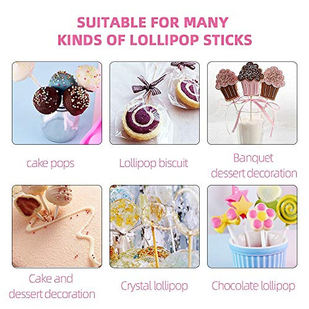 Lollipop Sticks, 200PCS White Paper Lollipop Sticks 6 Inch Lollipop Treat Sticks Sucker Stick for Chocolate,Cake Topper,Rainbow Candy, Cake Pops(3.5mm)