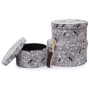 Sleeparakeet Hat Box 100% Handmade Super Large 3-Piece Round Canvas Fabric Lining Fabric Hat Box Set With Formed Lid, Brush inside, Floral Pattern (Sketch Flower)
