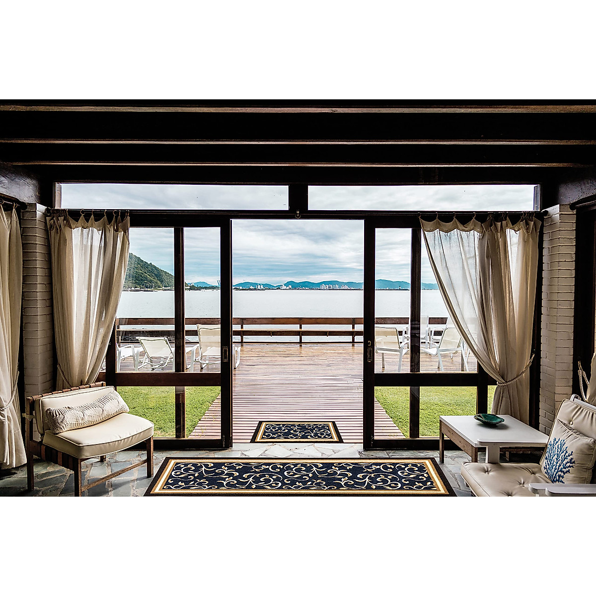 Gloria Non Slip Rubber Back Kitchen Rug Kitchen Runner Kitchen Mat Carpet for Kitchen Anti Slip Stair Treads (Navy Blue, Kitchen Set (20"x59" and 20"x30"))