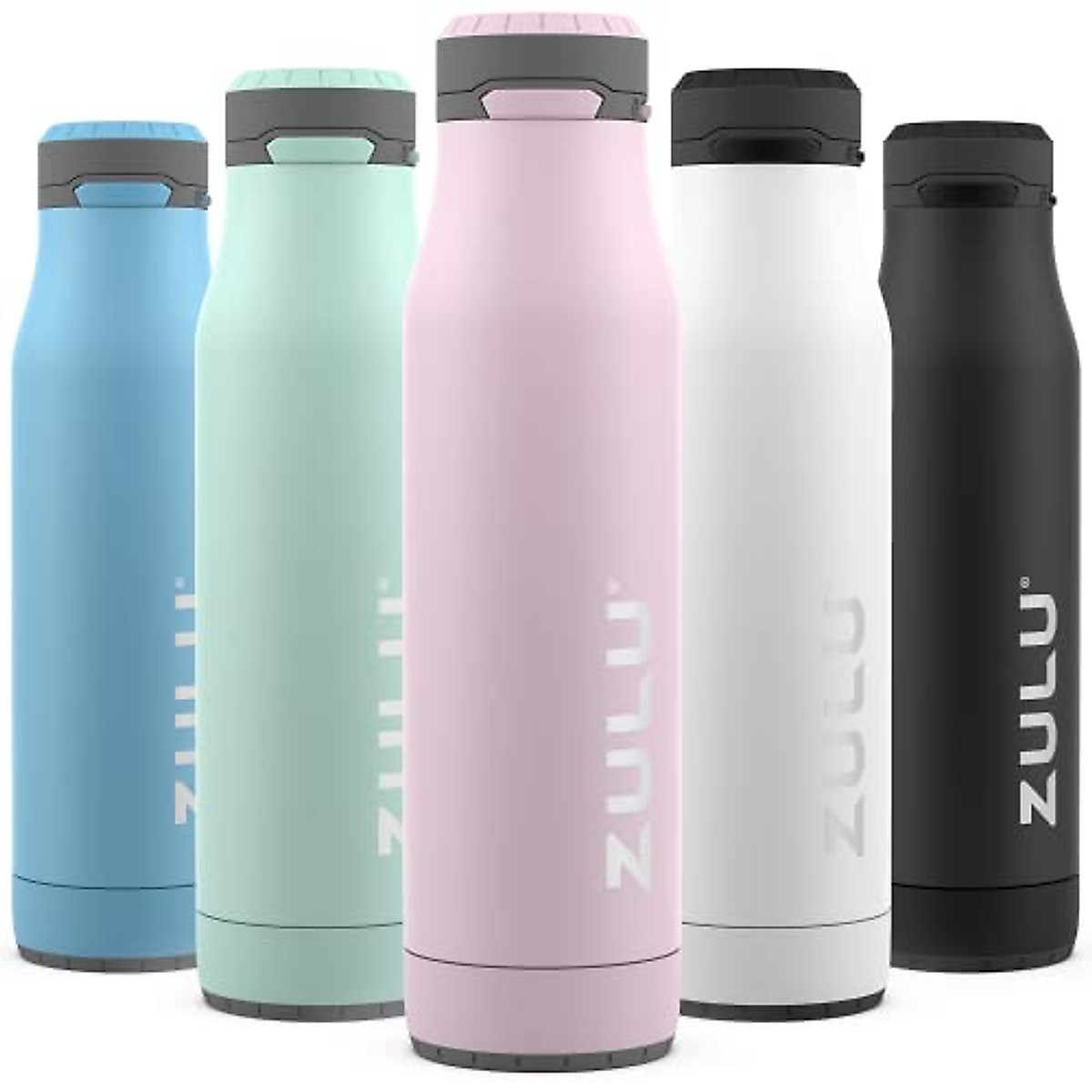 ZULU Ace 24oz Vacuum Insulated Stainless Steel Water Bottle with Chug Spout, Leak-Proof Locking Lid and Removable Base, Metal Reusable Bottle for Sports Gym Travel, Pink Cashmere