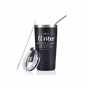 Onebttl Writer Gifts for Women/Men - 20oz/590ml Stainless Steel Insulated Tumbler with Straw - Graduation/Birthday/Christmas Gift for Writers, Novelist, Scriptwriter - Story, Black