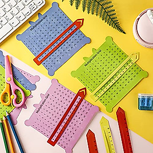 Outus 12 Pieces Multiplication Grid Slidable Education Multiplication Tables with Viewer Window for Classroom Teacher Supplies Elementary School Students and Homeschooling (Pink, Green, Blue)