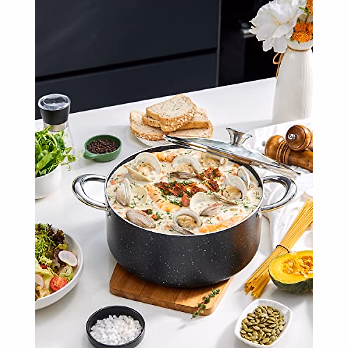 BEZIA Cooking Pot with Lid, 6 Quart Nonstick Stock Pot/Stockpot with Lid, Non Stick 6 QT Large Capacity Induction Pot for Soup, Broth, Chili, Stew - All Stove Compatible