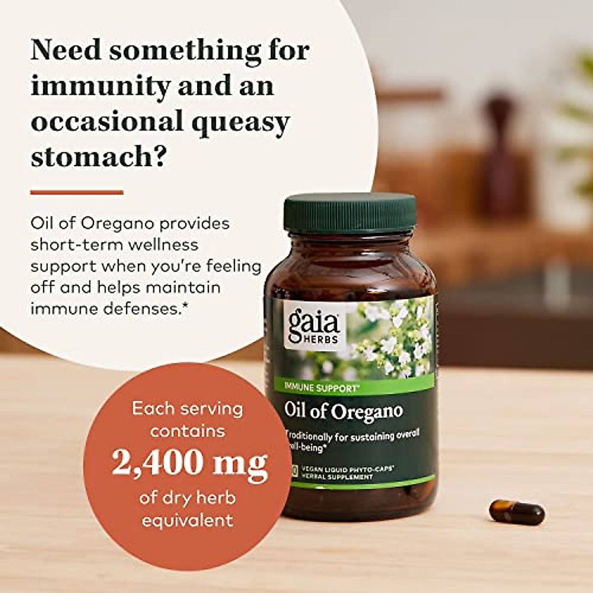 Gaia Herbs Oil of Oregano - Immune and Antioxidant Support Supplement to Help Sustain Overall Well-Being - with Oregano Oil, Carvacrol, and Thymol - 60 Vegan Liquid Phyto-Capsules (30-Day Supply)