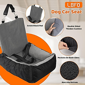 LBFO Dog Car Seat, Puppy Car Seat with Storage Pockets and Clip-On Safety Leash, Washable Coral Fleece Pet Car Seat for Small Medium Dogs, Cat Car Seat for Travel Dog Car Bed
