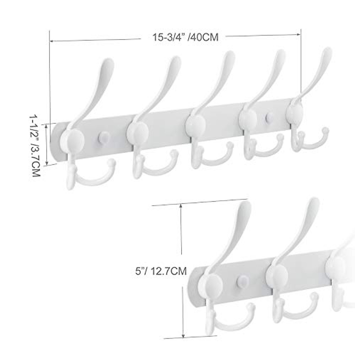 Coat Rack Wall Mounted, Coat Hanger Wall 5 Tri Hooks Heavy Duty Stainless Steel Coat Hook Rail for Coats Towels Purse Robes Keys and Hats(White)