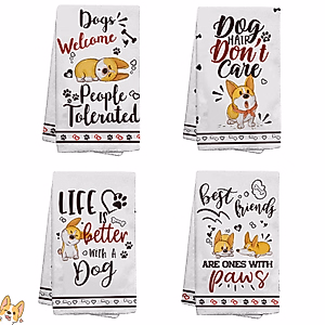 Hexagram Dog Kitchen Towels Decorative Set-Dog Lover Gifts for Women-Dog Lover Owners Mom Gifts-Housewarming Gift-Dog Hand Towels for Kitchen Set of 4-Cute Dish Towel-Tea Towel, Dog Kitchen Decor