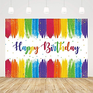 AIBIIN 7x5ft Let's Paint Happy Birthday Backdrop Paint Rainbow Party Decorations Supplies Colorful Confetti Graffiti Wall Gold Glitter Splatter Photography Background Banner Cake Table Photo Props