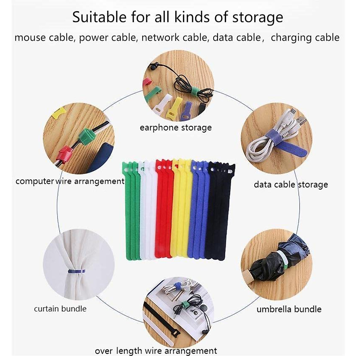 120PCS Reusable Fastening Cable Ties - BSELEYY 6 in Cable Management Ties Cable Straps With Hook and Loop Multipurpose Adjustable Cord Ties Cord Organizer for Home Office (Black)