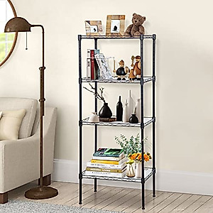 Dkelincs 4 Tier Wire Shelving Unit 18''L×12''W×44''H NSF Metal Storage Shelves Height Adjustable Wire Shelf with 4 PP Sheets for Kitchen Office Pantry Bathroom Garage, Black