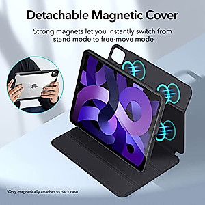 ESR for iPad Air 5th Generation Hybrid Case (2022), iPad Air 4th Generation Case (2020) with Pencil Holder, Removable Magnetic Cover, Vertical Stand, Rebound 360 Series, Black