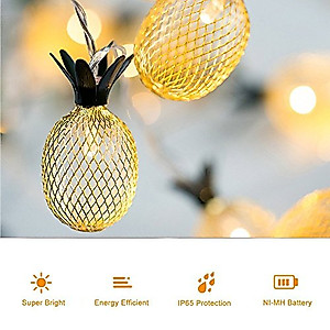 BIMEE Pineapple Solar String Lights 15ft 20 LEDs Waterproof Solar Powered Fairy String Lights Hanging Lights for Outdoor Garden Patio Landscape Home Wedding Birthday Party Decoration (Warm White)